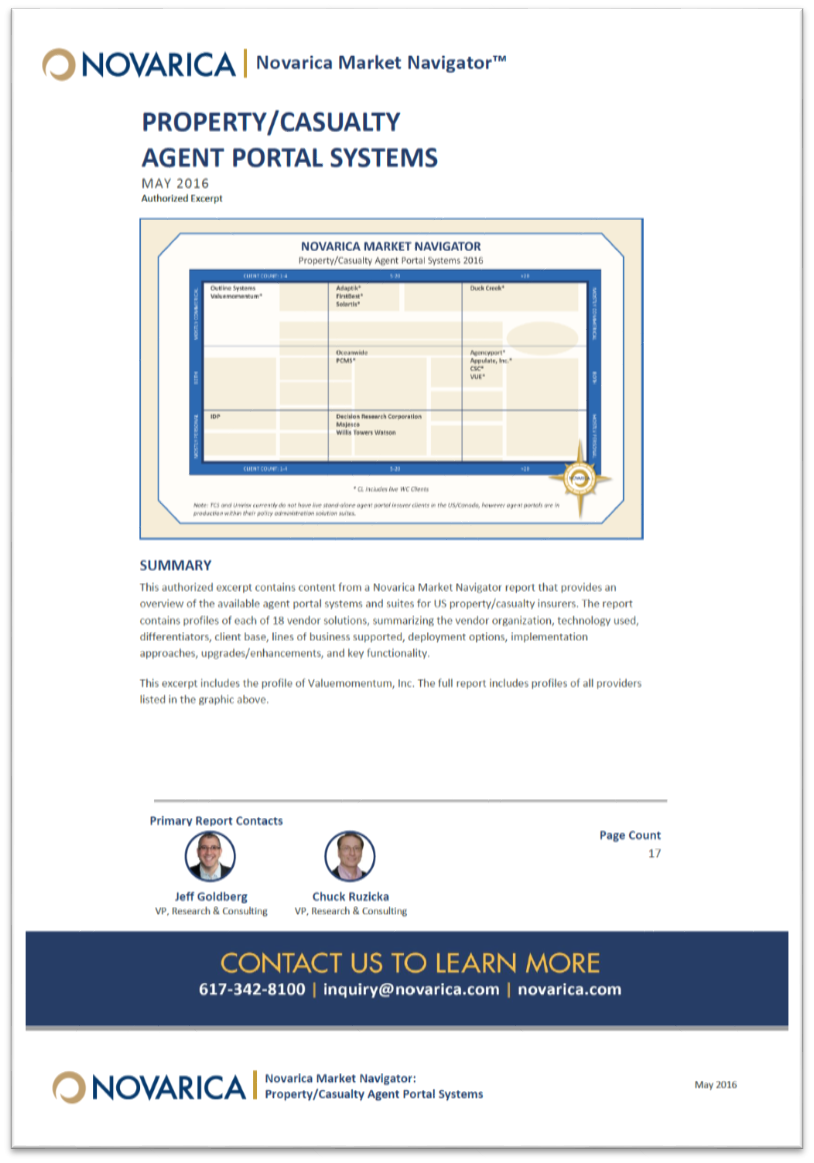 Novarica P&C Insurance Agent Portal Systems Report featuring BizDynamics